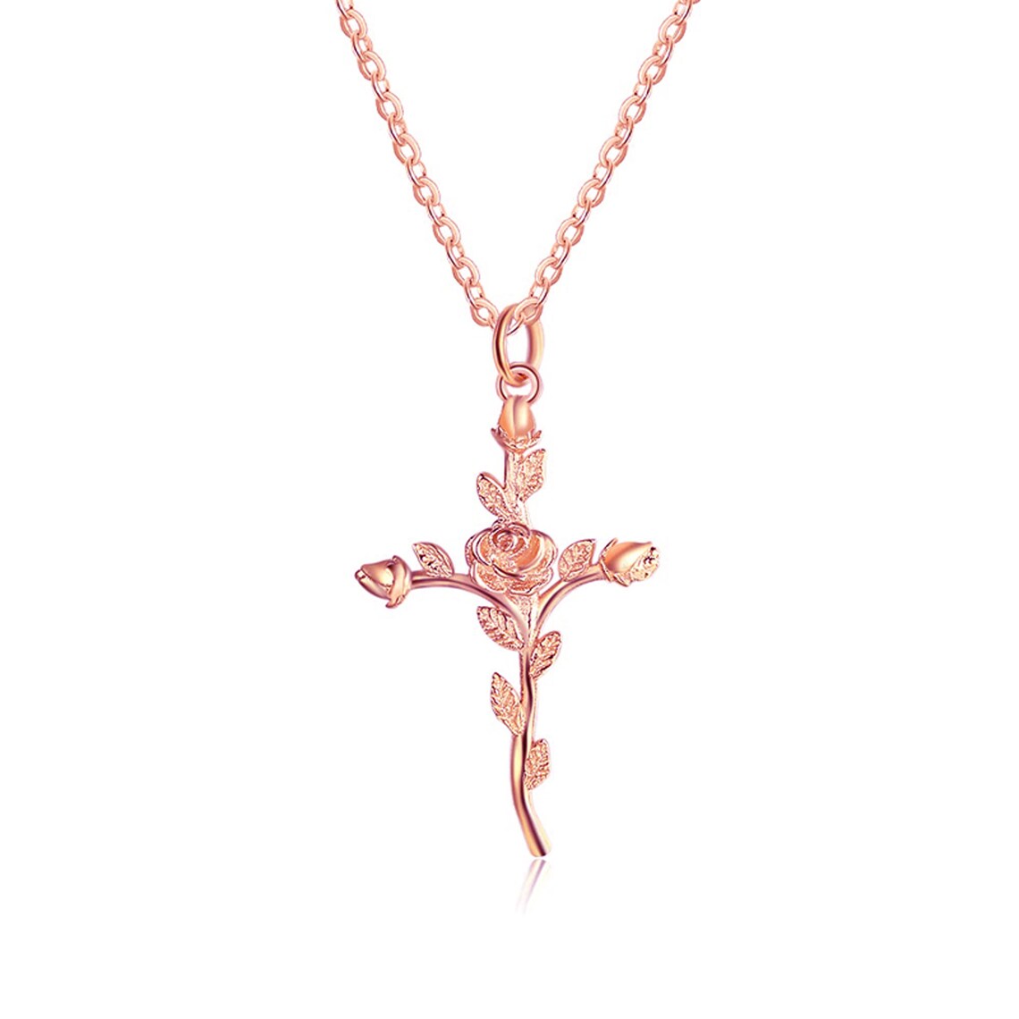 Rose Cross Pendant Necklace 925 Sterling Silver - Etsy