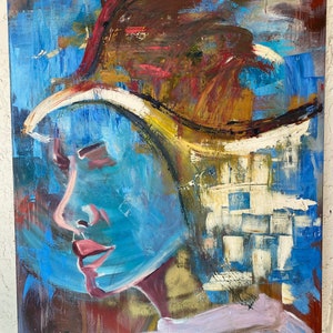 Original Oil Painting on Canvas Blue Red Colorful Painting, Living Room ...