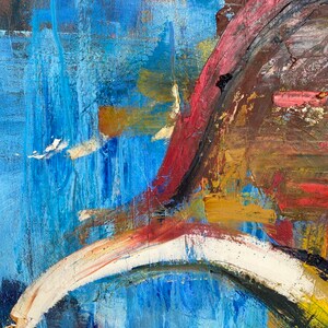 Original Oil Painting on Canvas Blue Red Colorful Painting, Living Room ...