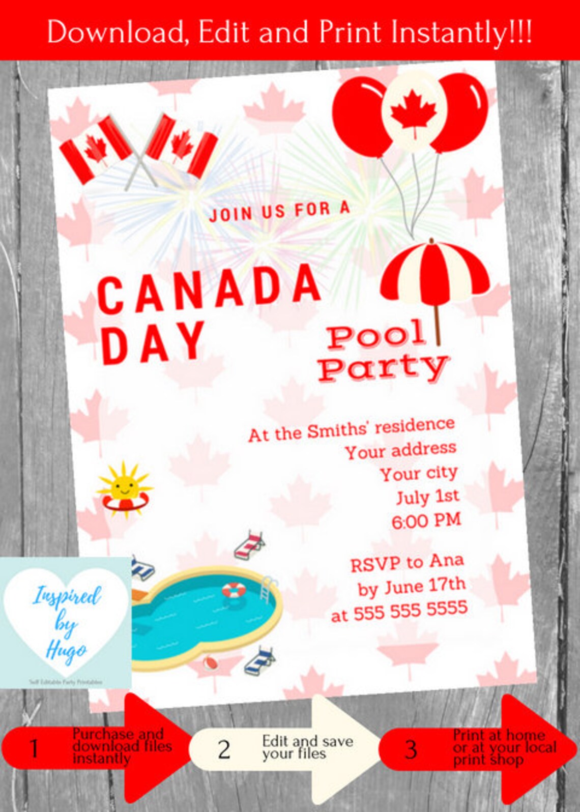 Canada Day Invitation, Canada Day Pool Party Invitation, Oh Canada Day ...