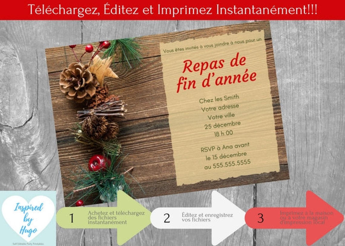 Invitation Repas de fin d'année, Dîner entreprise, Souper famille, Fête ...