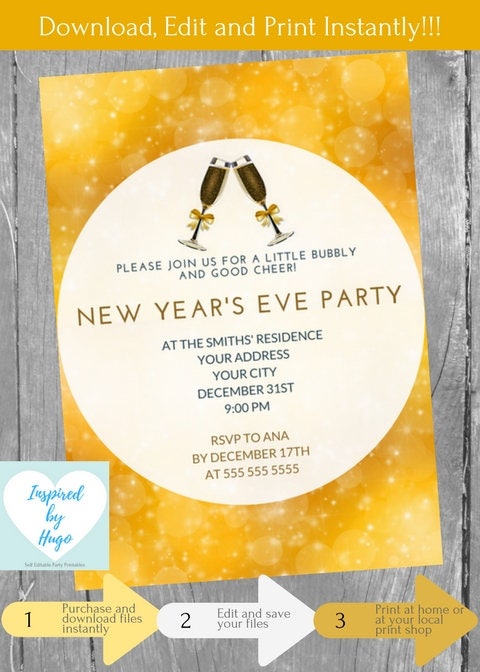 New Years Eve Invitation, New Years Invitation, New Years Eve Party ...