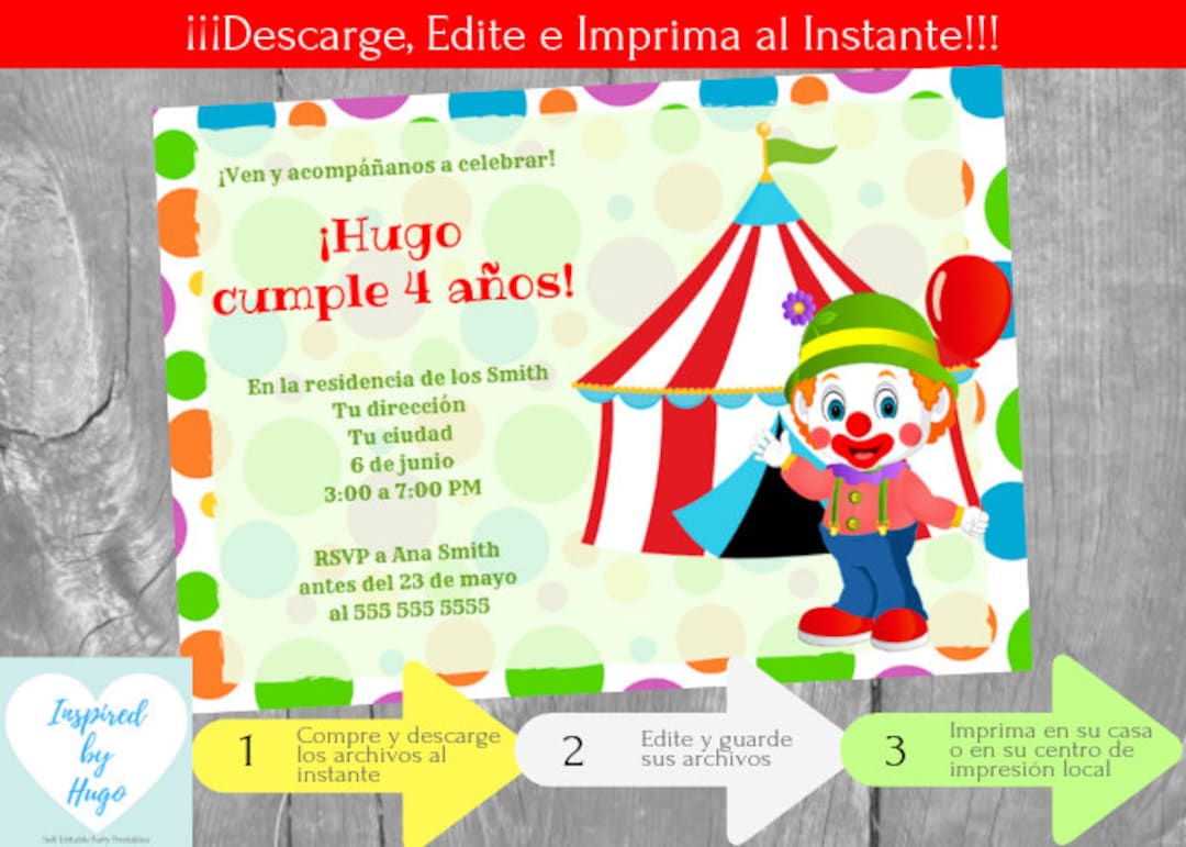 Invitación Payaso Fiesta Cumpleaños, Invitación Circo, Circus, Clown ...