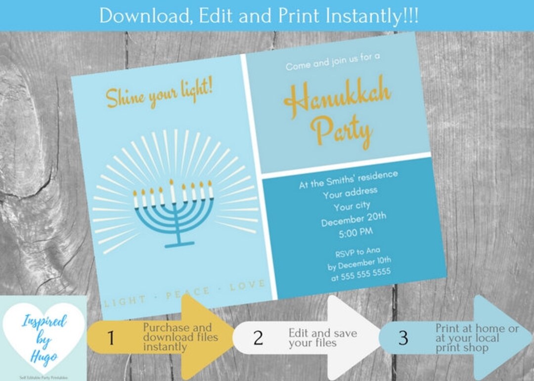 Hanukkah Invitation, Festival of Hanukkah, Chanukah Invite, Festival of ...