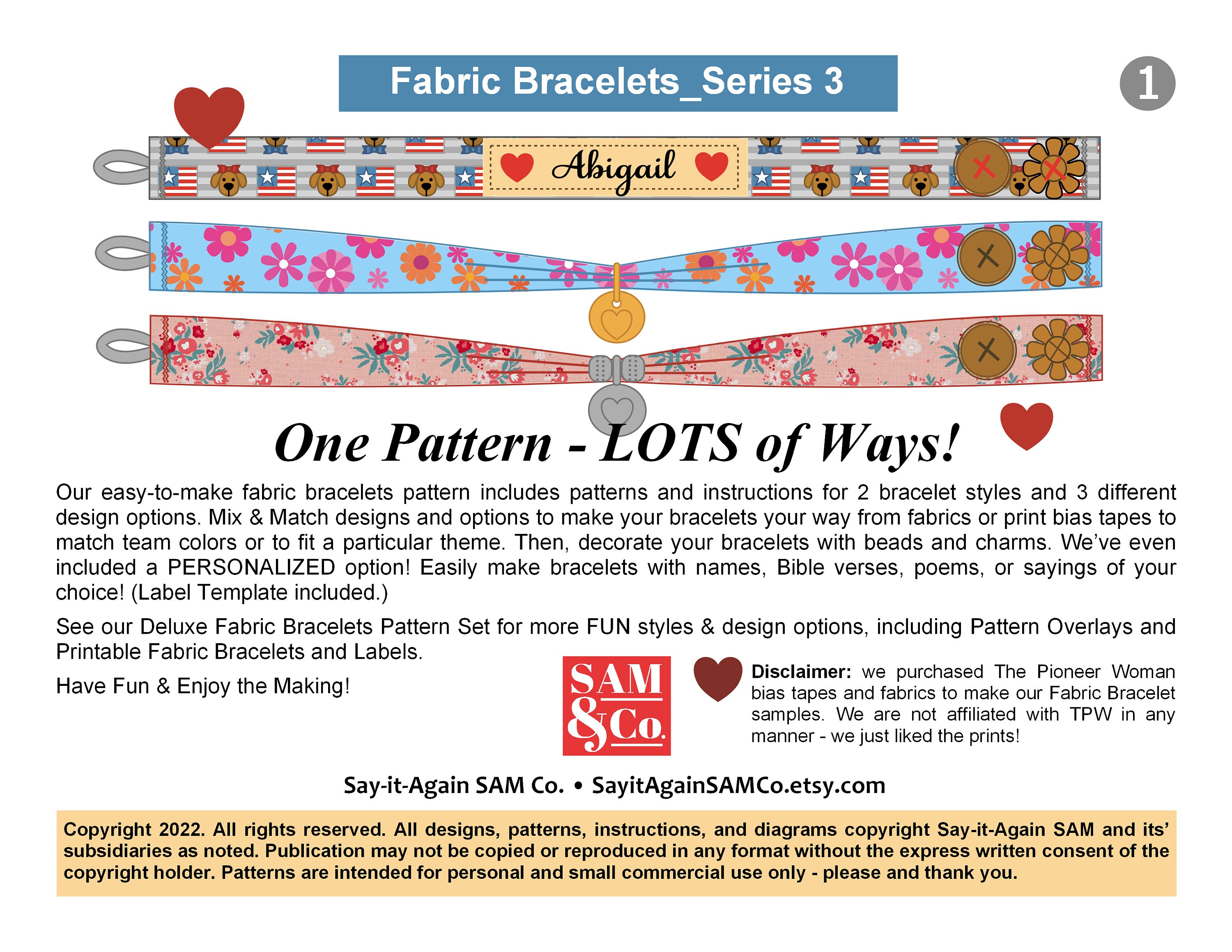 Fabric Bracelets Pattern DELUXE Set No's 1-3 * Personalized * BONUS ...