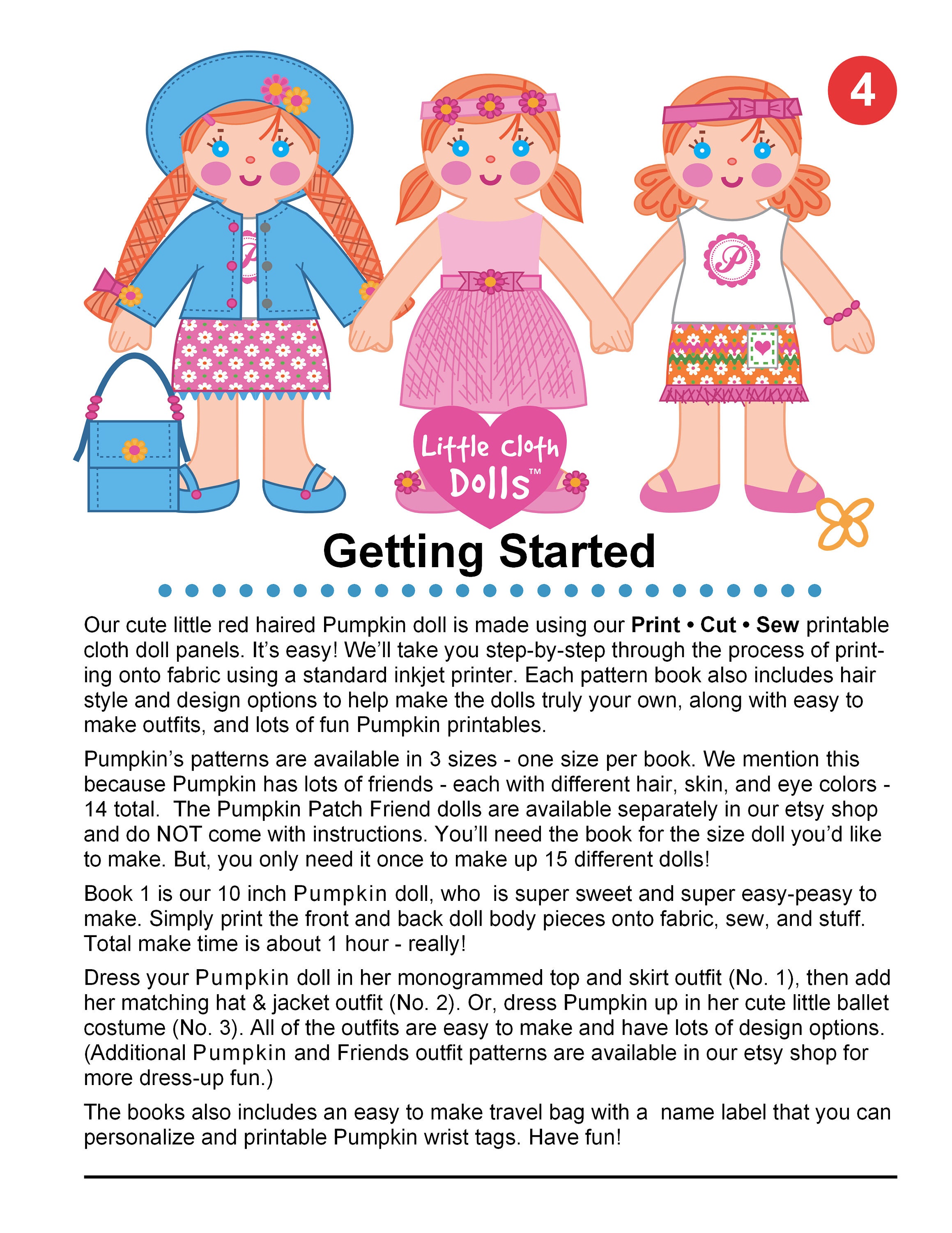 Cloth Doll Pattern Book_10" PUMPKIN Doll & Doll Clothes + Travel Bag ...