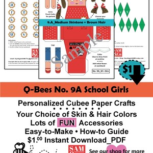 PERSONALIZED Cubee Paper Craft_no. 9A Q-bee Basic - School Girl_medium Skintone + AUBURN Hair ...