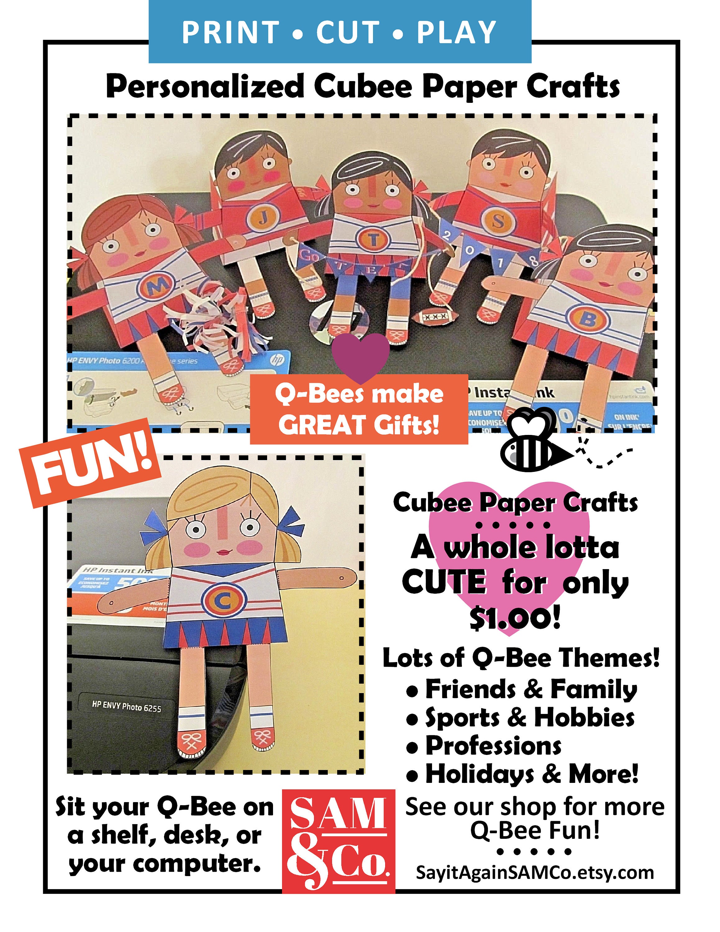 PERSONALIZED Cubee Paper Craft_no. 10B Q-bee Go Team Football_light ...