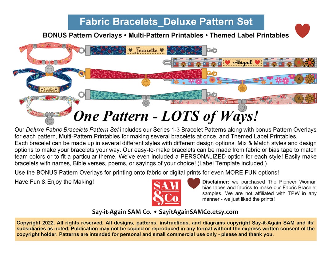 Fabric Bracelets Pattern DELUXE Set No's 1-3 * Personalized * BONUS ...