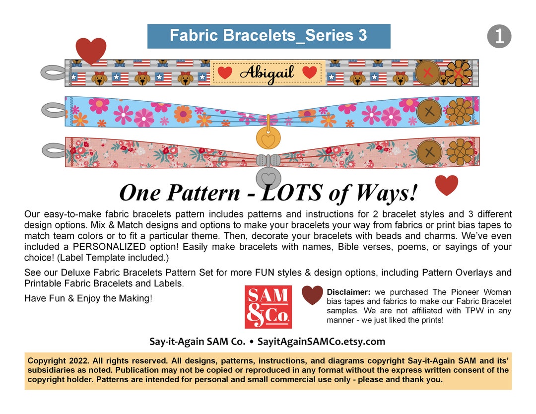 Fabric Bracelet Pattern No. 3 - 3 Styles + 3 Design Options ...