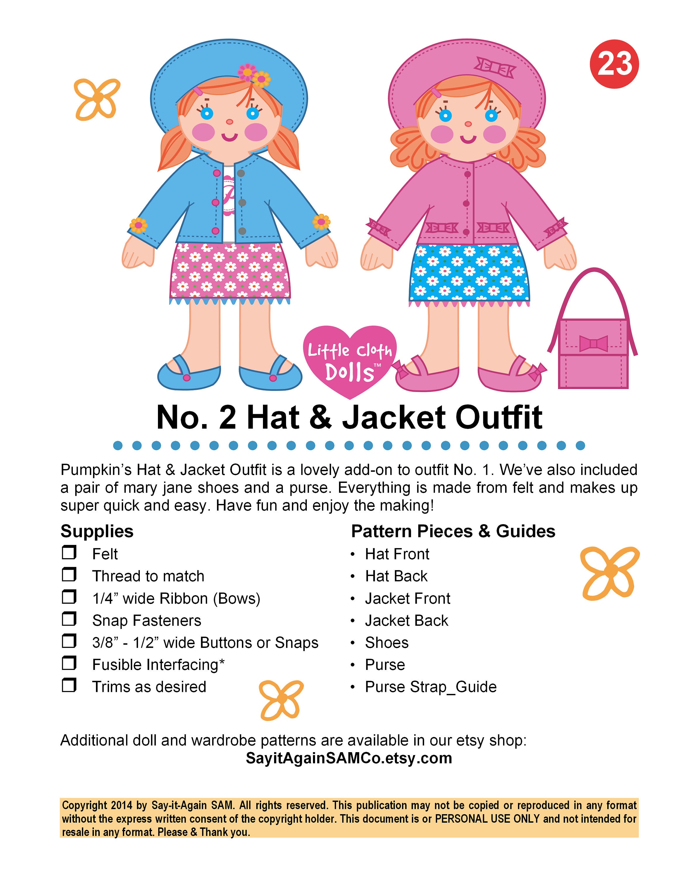 Cloth Doll Pattern Book_10" PUMPKIN Doll & Doll Clothes + Travel Bag ...