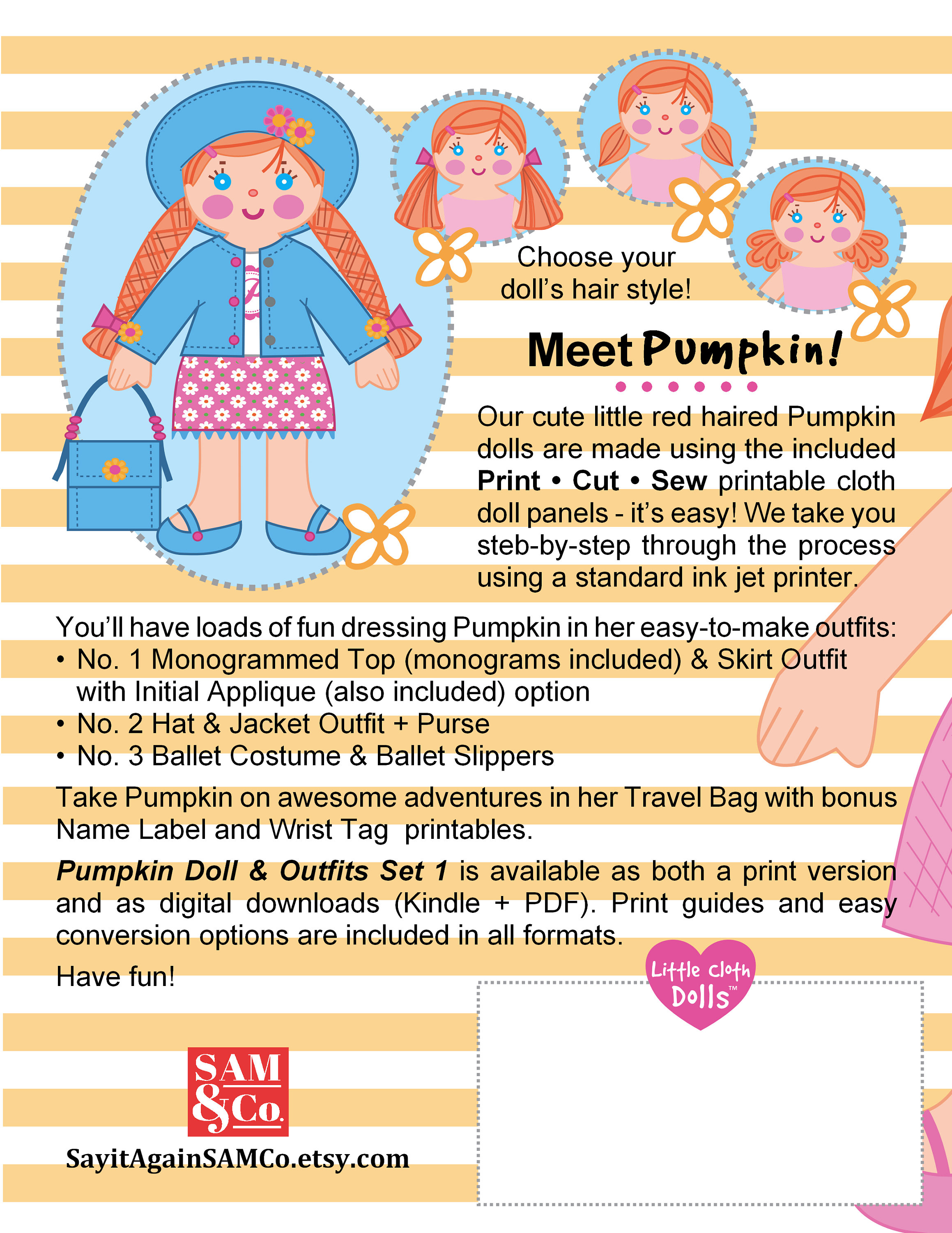 Cloth Doll Pattern Book_10" PUMPKIN Doll & Doll Clothes + Travel Bag ...
