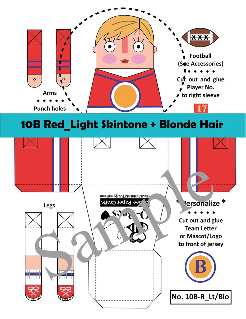 PERSONALIZED Cubee Paper Craft_no. 10B Q-bee Go Team! Football_light ...