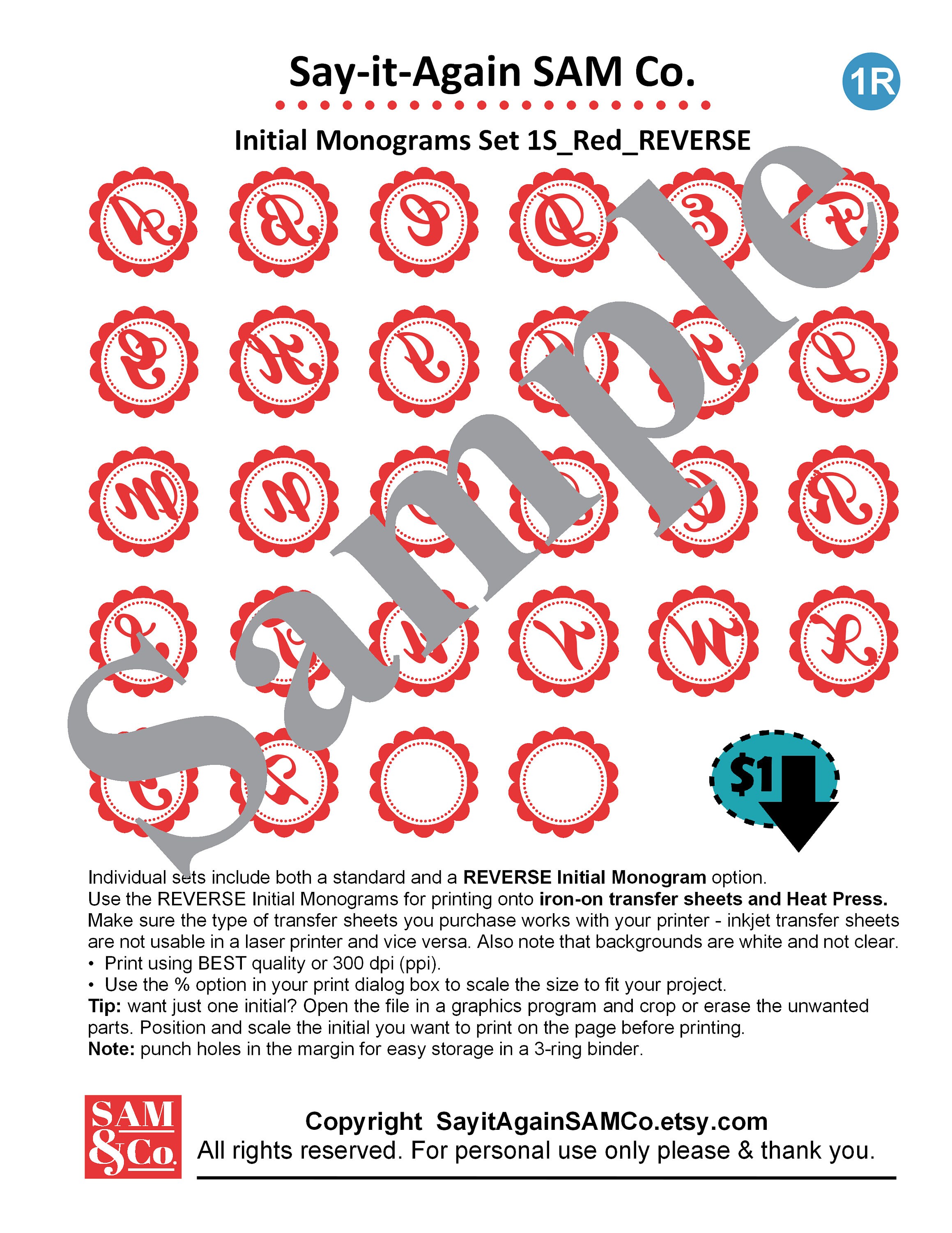 Initial Monograms_script_red_clip Art: Iron-on Transfers - Etsy