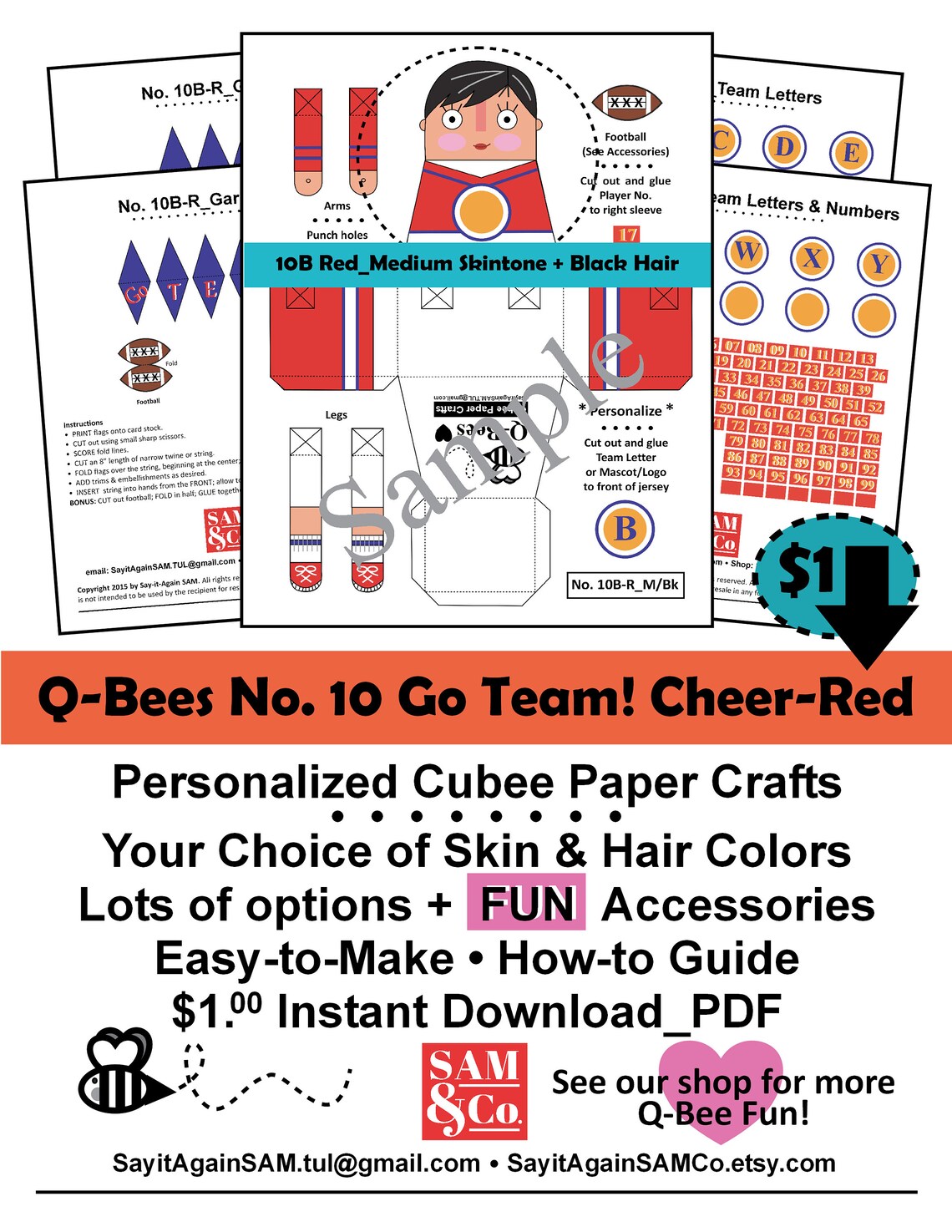 PERSONALIZED Cubee Paper Craft_no. 10B Q-bee Go Team Football_light ...