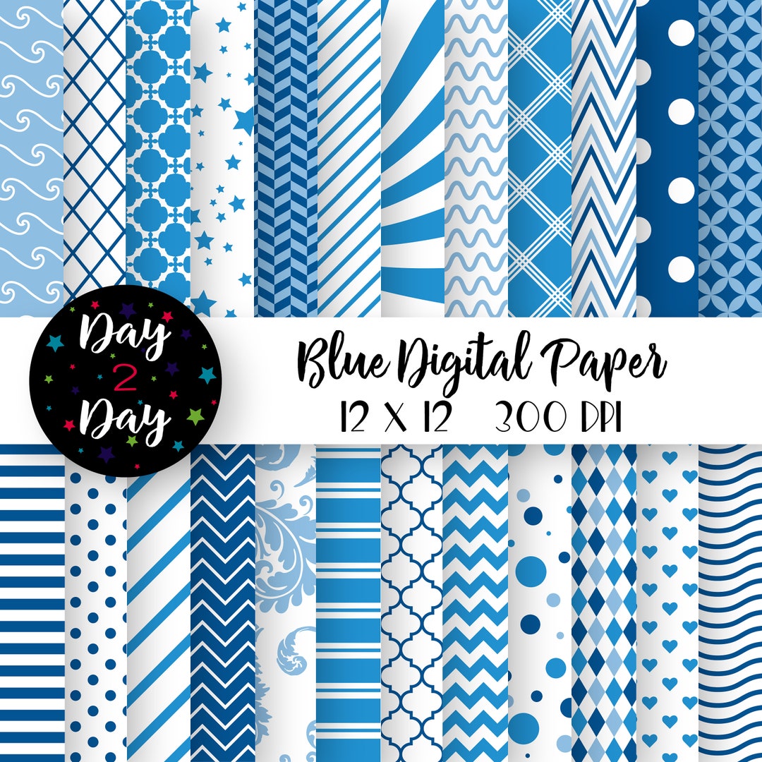 Blue Digital Paper Pack ~ Commercial Use ~ 300 Dpi ~ 12 in by 12 in ...