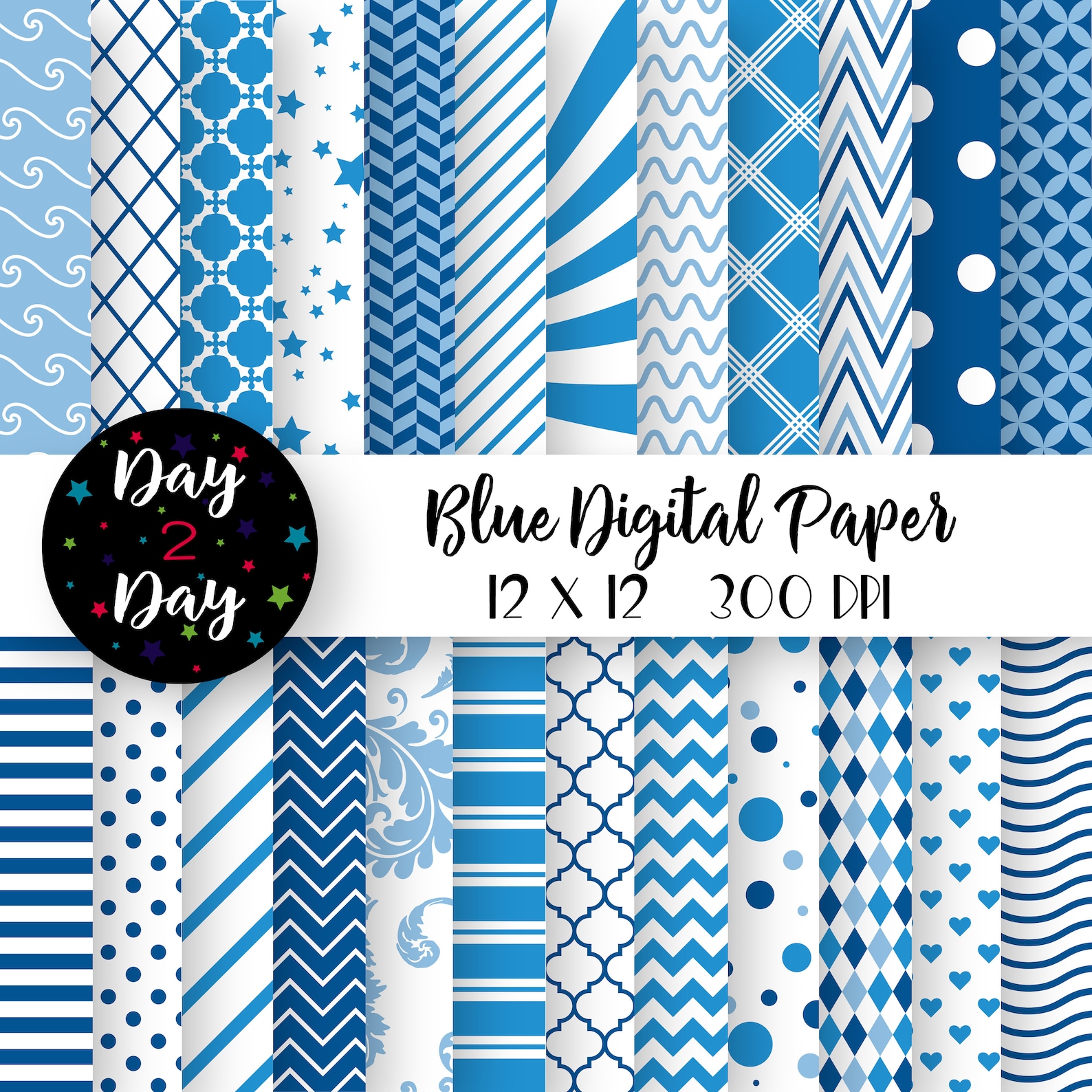 Blue Digital Paper Pack Commercial Use 300 Dpi 12 in by 12 in Blue and ...