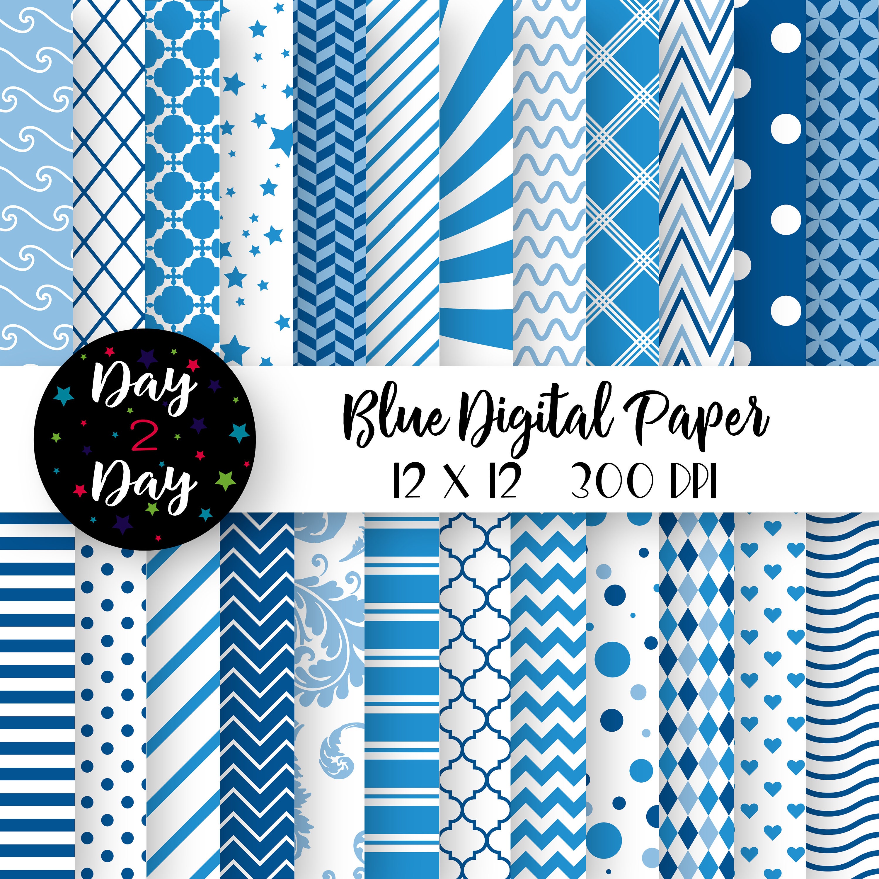 Blue Digital Paper Pack Commercial Use 300 Dpi 12 in by 12 in Blue and ...