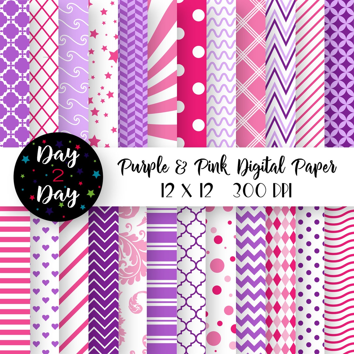 Purple and Pink Seamless Digital Paper Pack Commercial Use 300 Dpi 12 ...