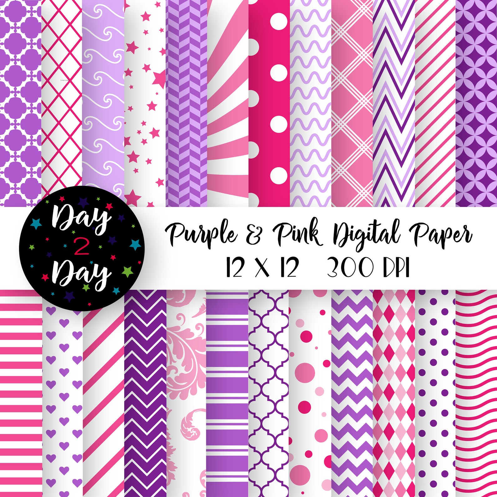 Purple and Pink Seamless Digital Paper Pack Commercial Use 300 Dpi 12 ...