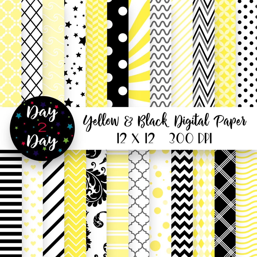 Yellow and Black Seamless Digital Paper Pack ~ Commercial Use ~ 300 Dpi ...