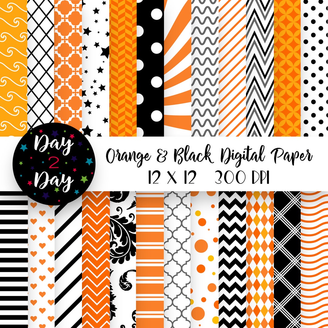 Orange and Black Seamless Digital Paper Pack Uso comercial 300 ppp 12 ...