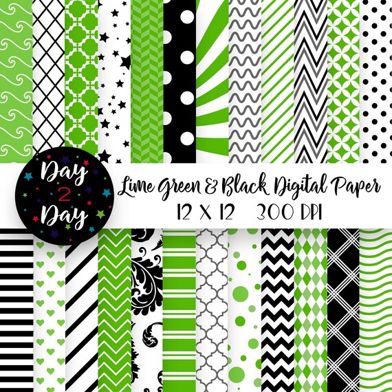 Lime Green and Black Digital Paper Pack Commercial Use 300 | Etsy