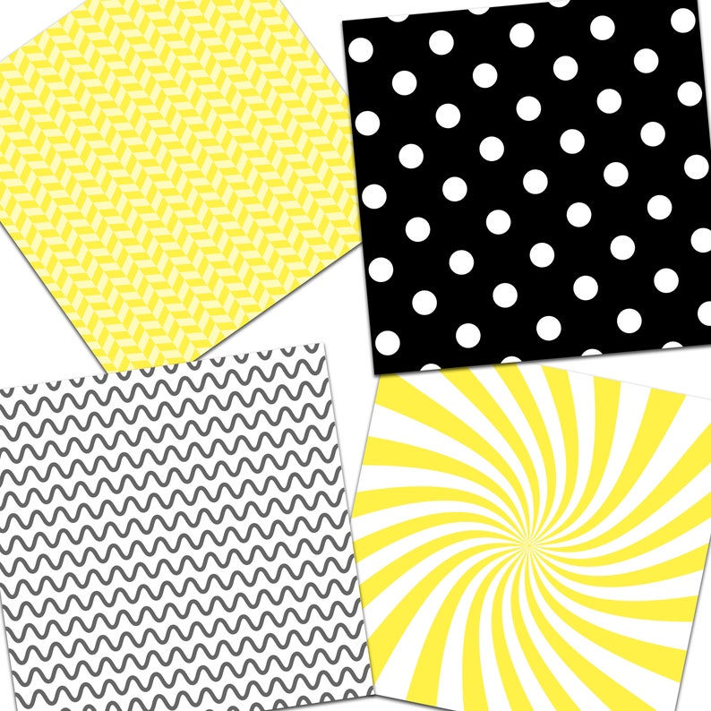 Yellow and Black Seamless Digital Paper Pack ~ Commercial Use ~ 300 Dpi ...