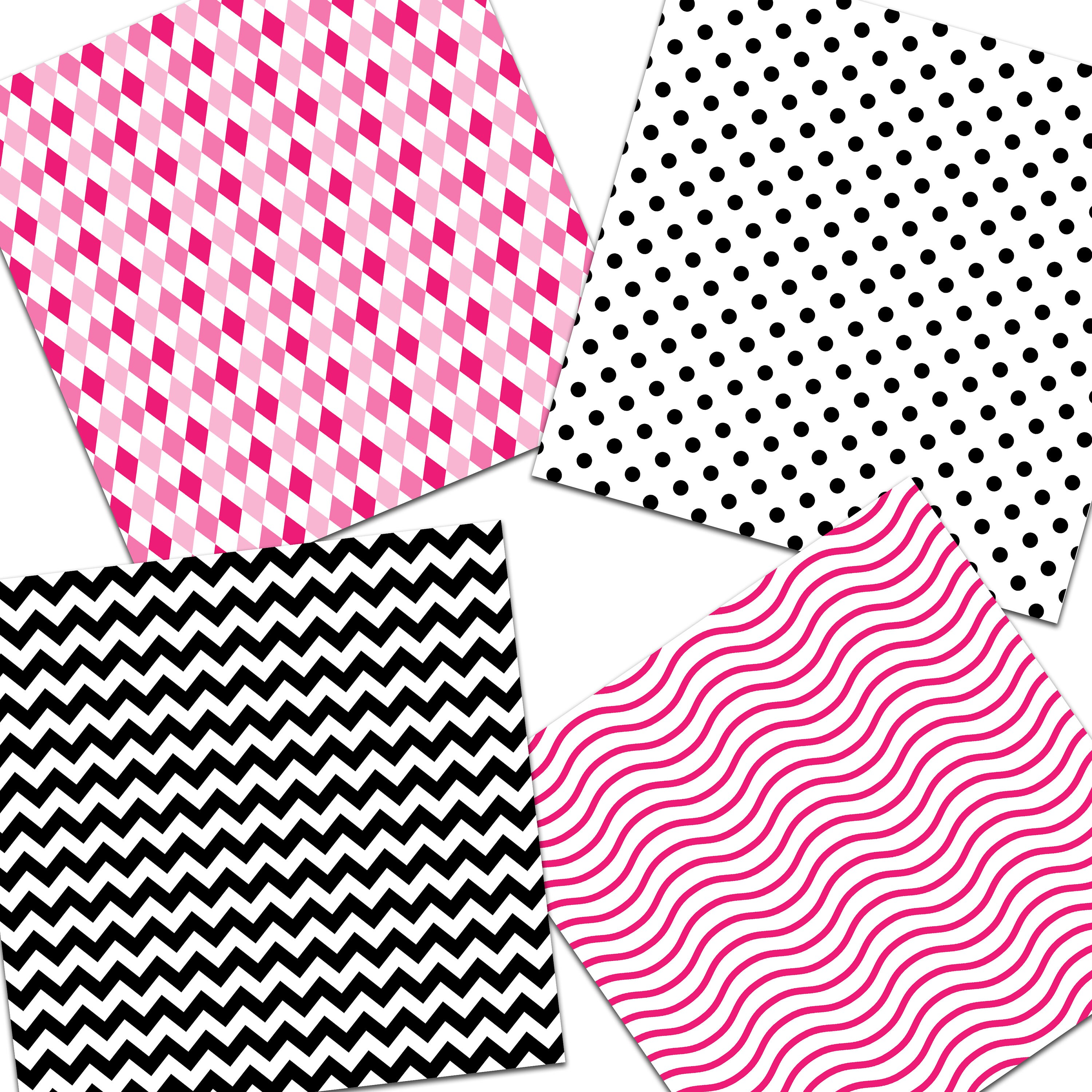 Hot Pink and Black Digital Paper Pack Commercial Use 300 Dpi 12 in by ...
