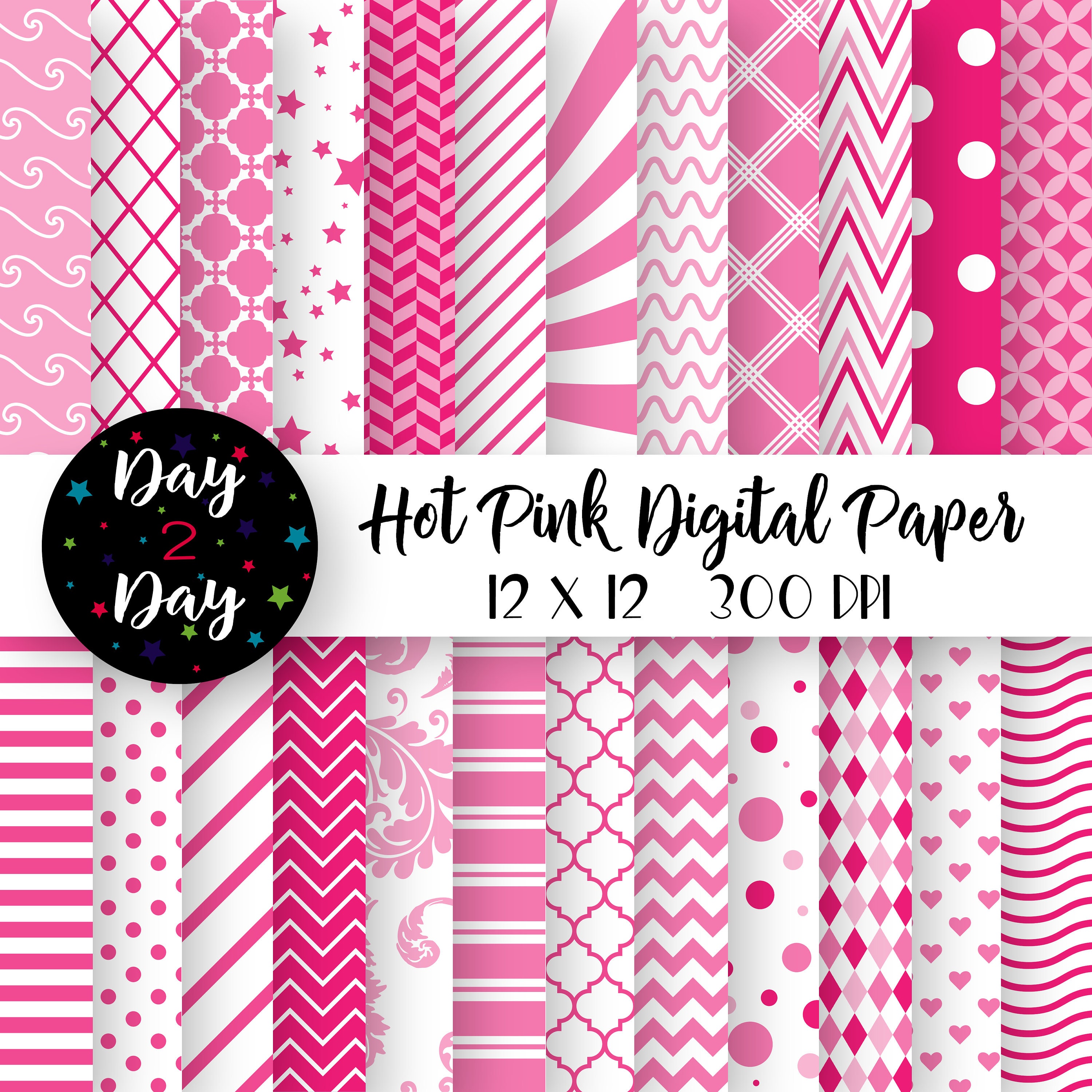 Hot Pink Scrapbook Paper Pack, 12x12 Digital Backgrounds (digital ...