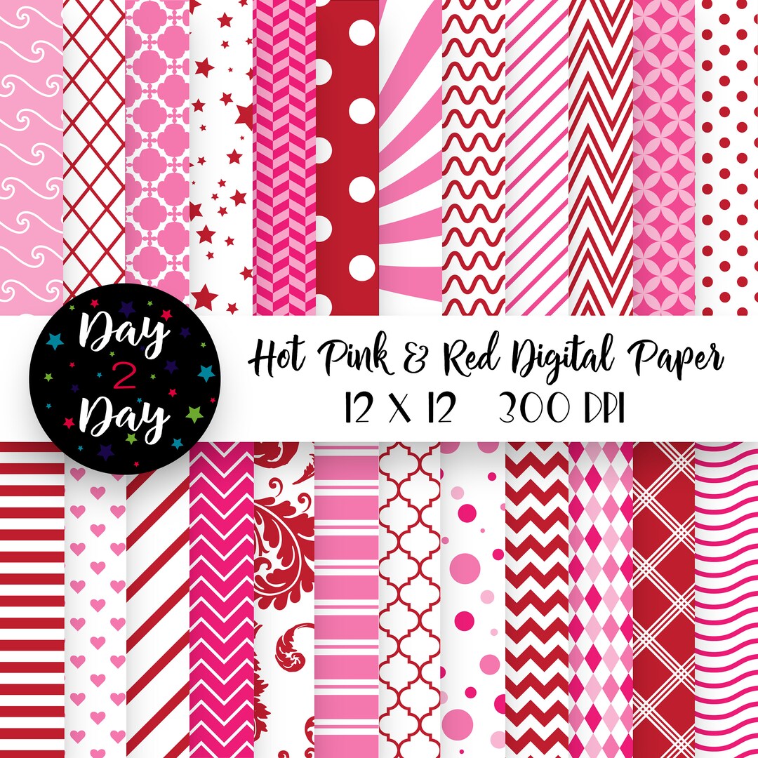 Hot Pink and Red Digital Paper Pack ~ Commercial Use ~ 300 Dpi ~ 12 in ...