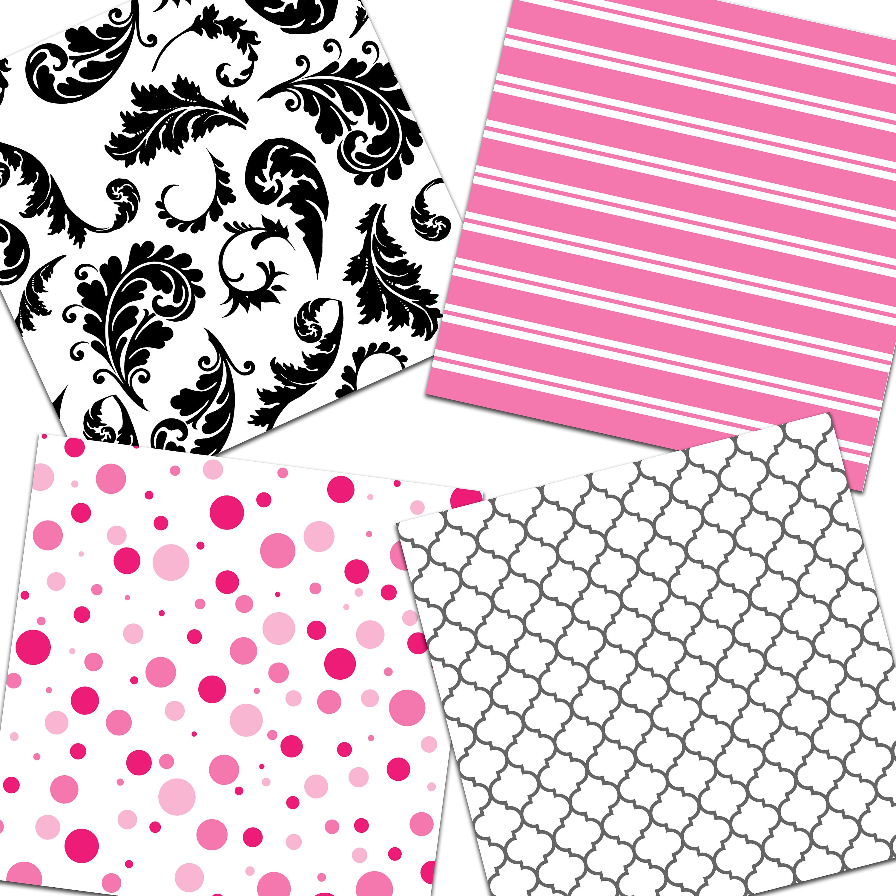 Hot Pink and Black Digital Paper Pack ~ Commercial Use ~ 300 Dpi ~ 12 ...