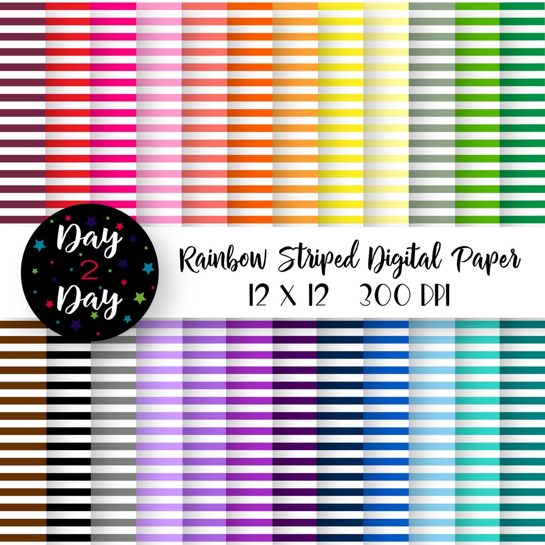 Colored Striped Digital Paper Pack Commercial Use 300 Dpi 12 by 12 in ...