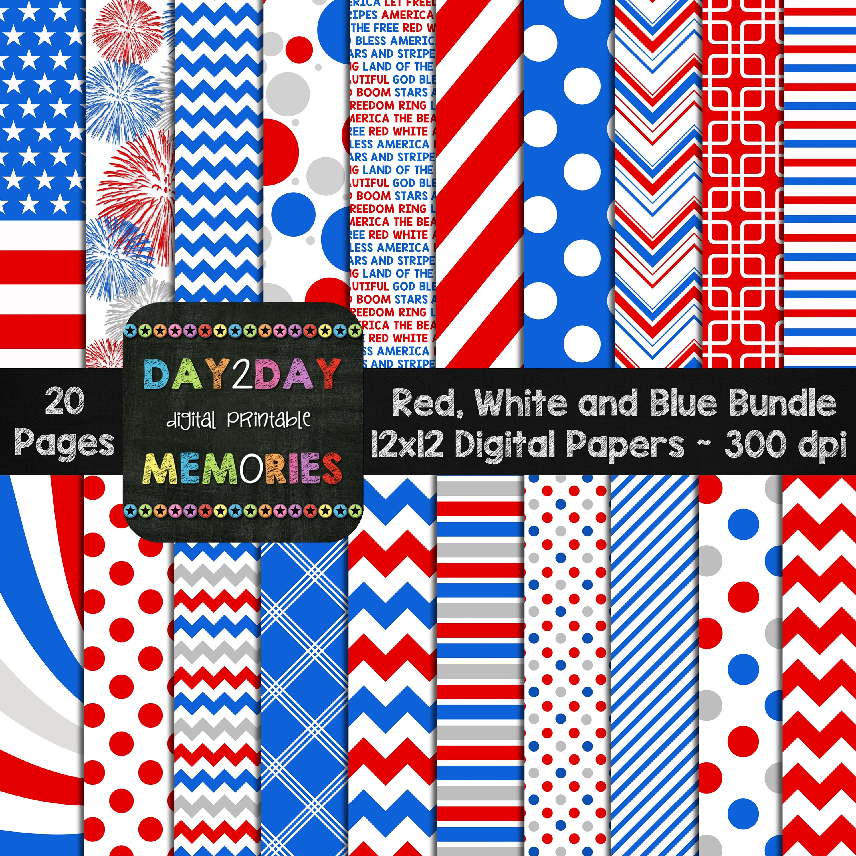 4th of July Digital Scrapbook Paper ~ Commercial Use ~ Digital ...