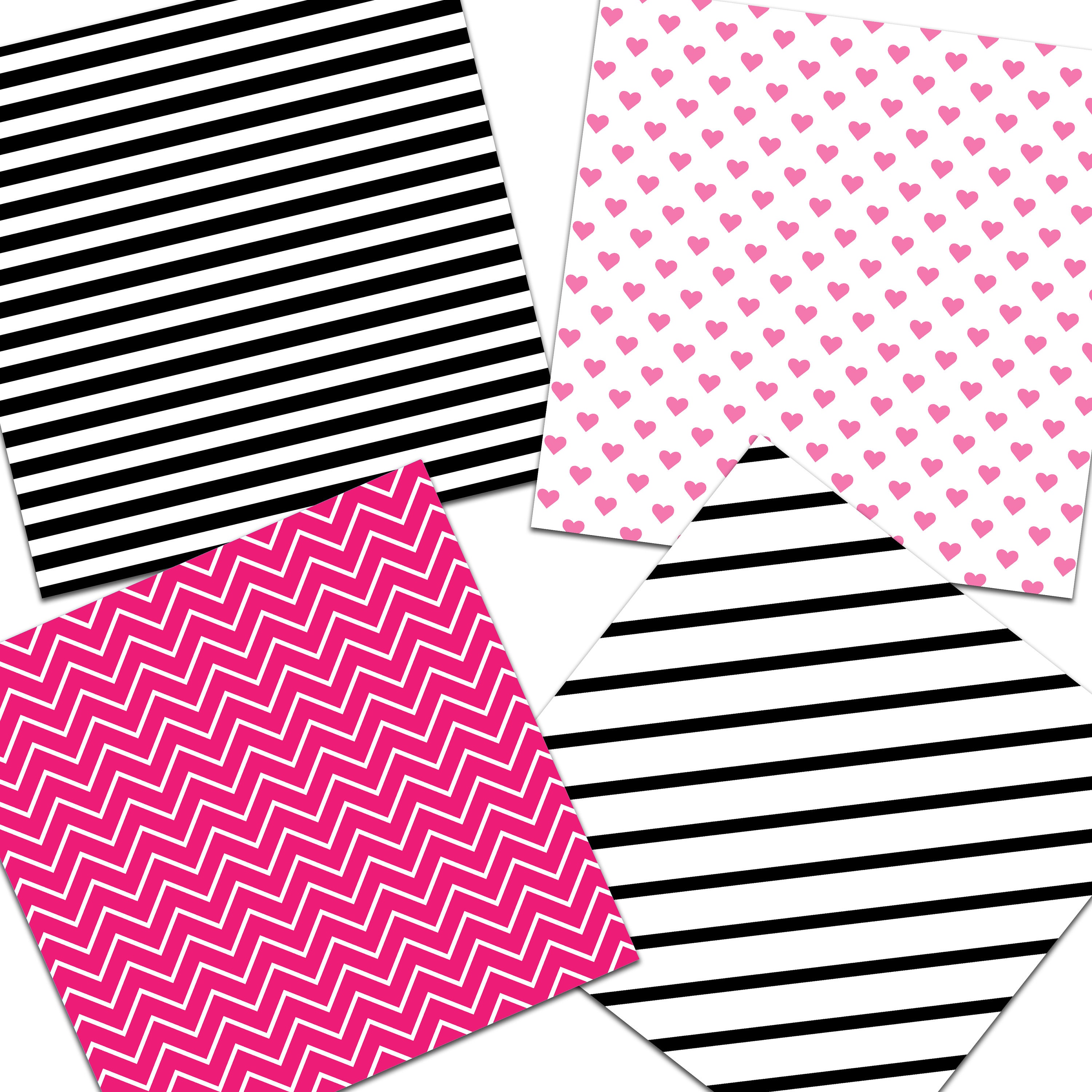 Hot Pink and Black Digital Paper Pack Commercial Use 300 Dpi 12 in by ...