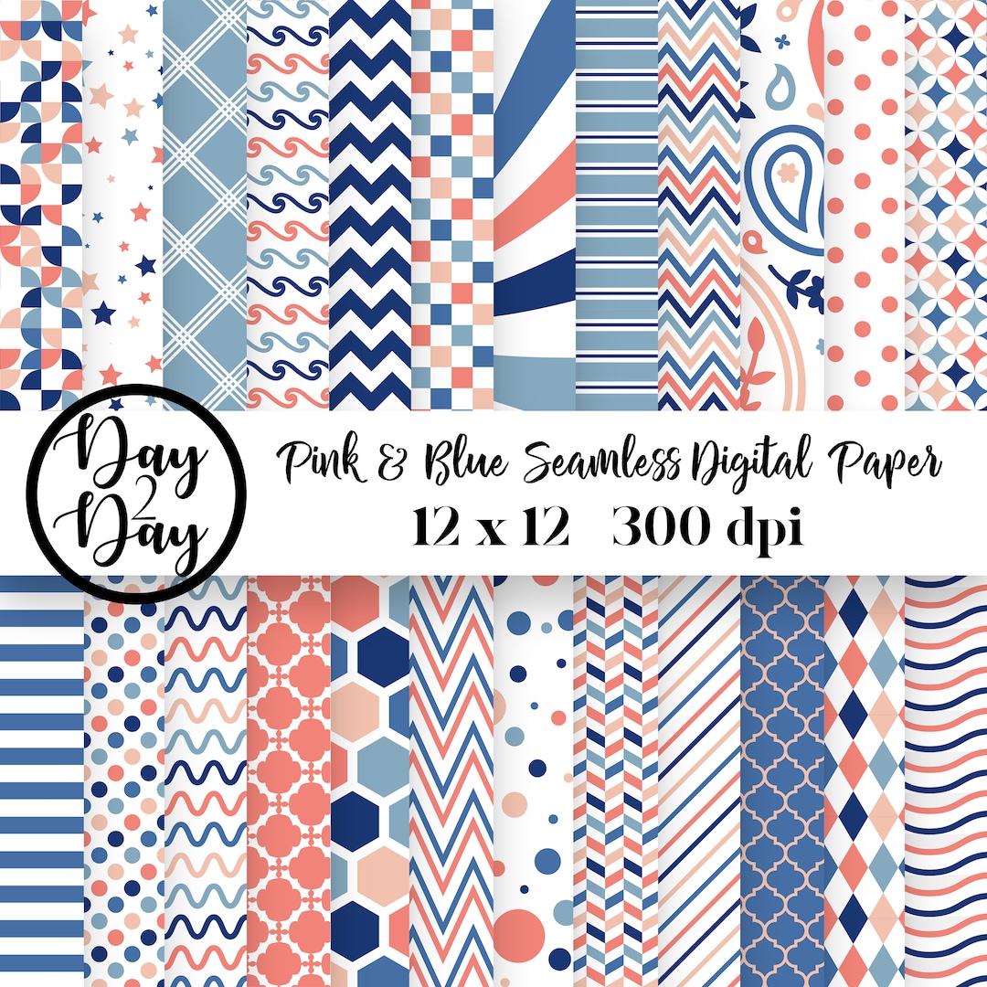 Pink & Blue Geometric Digital Paper: Seamless Scrapbook Patterns ...