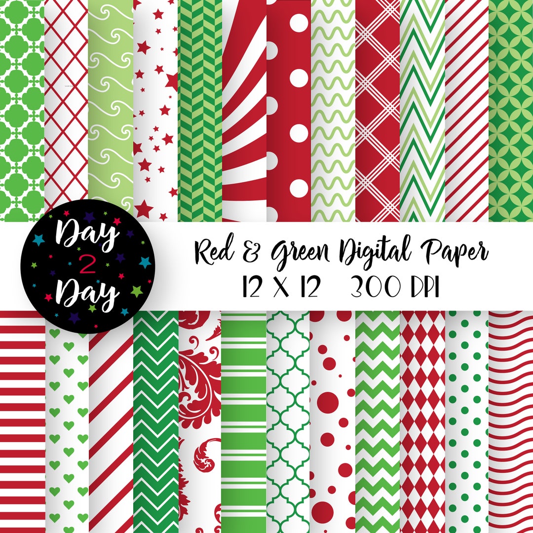 Red and Green Digital Paper Pack ~ Commercial Use ~ 300 Dpi ~ 12 in by ...