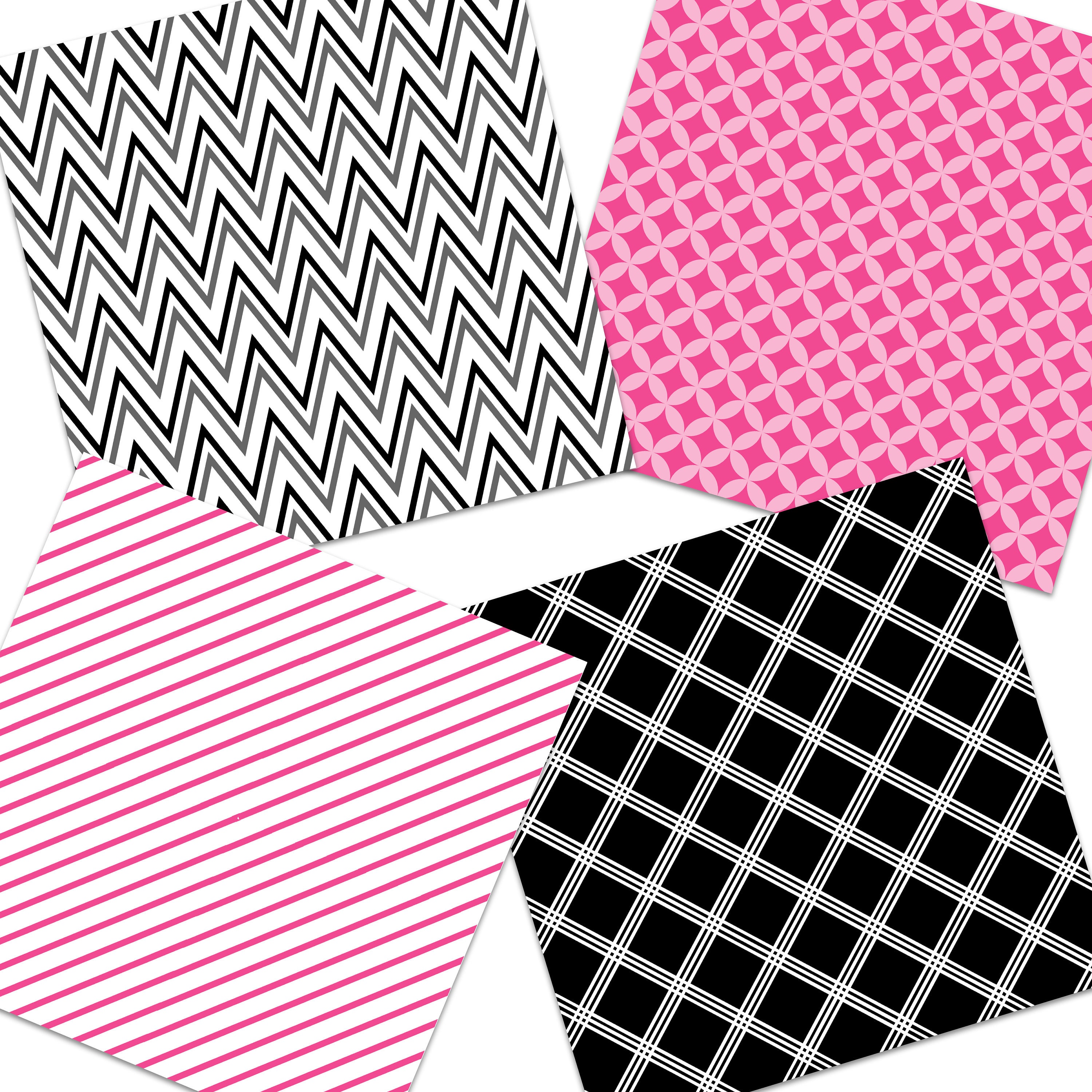 Hot Pink and Black Digital Paper Pack Commercial Use 300 Dpi 12 in by ...