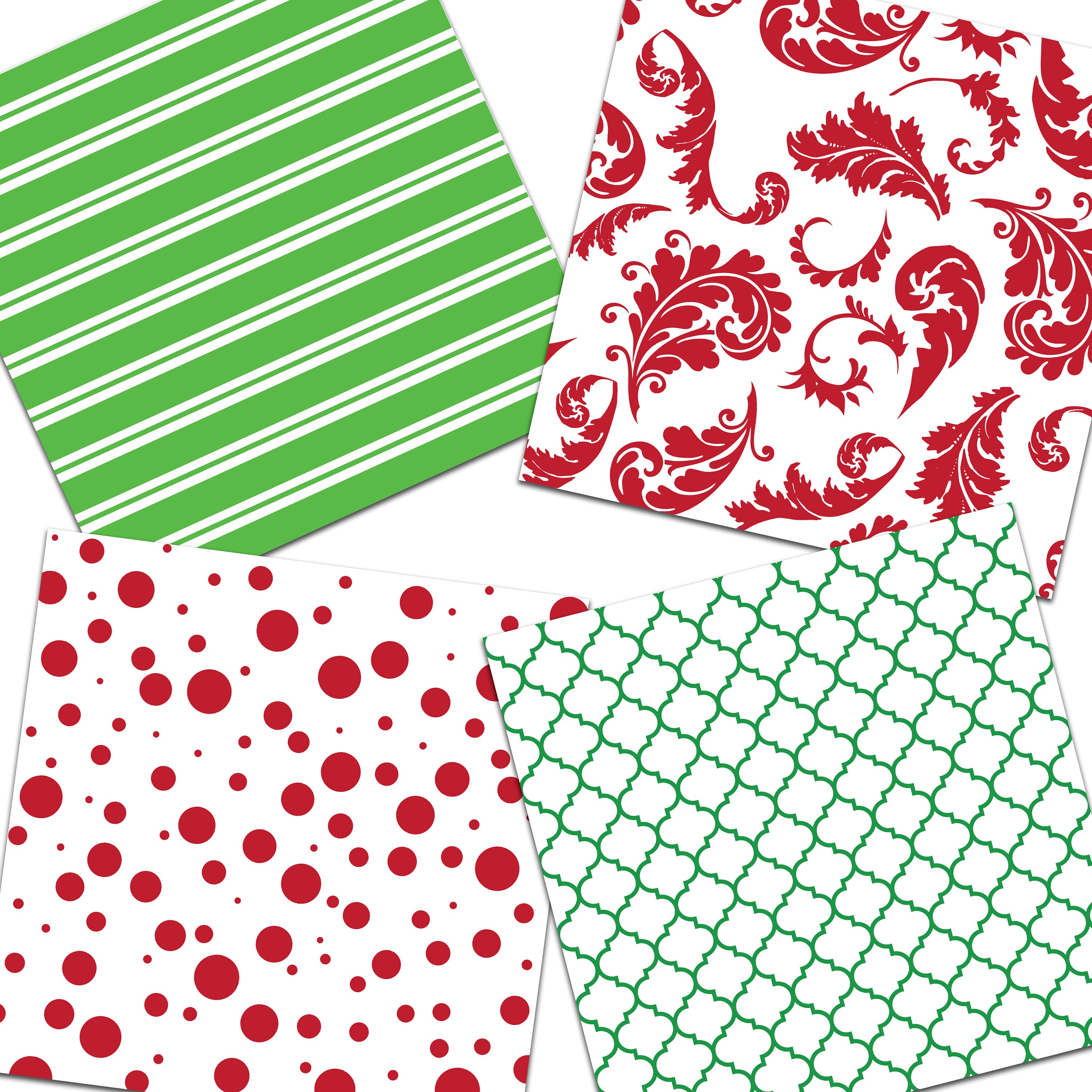 Red and Green Digital Paper Pack, Scrapbook Patterns (digital Download ...