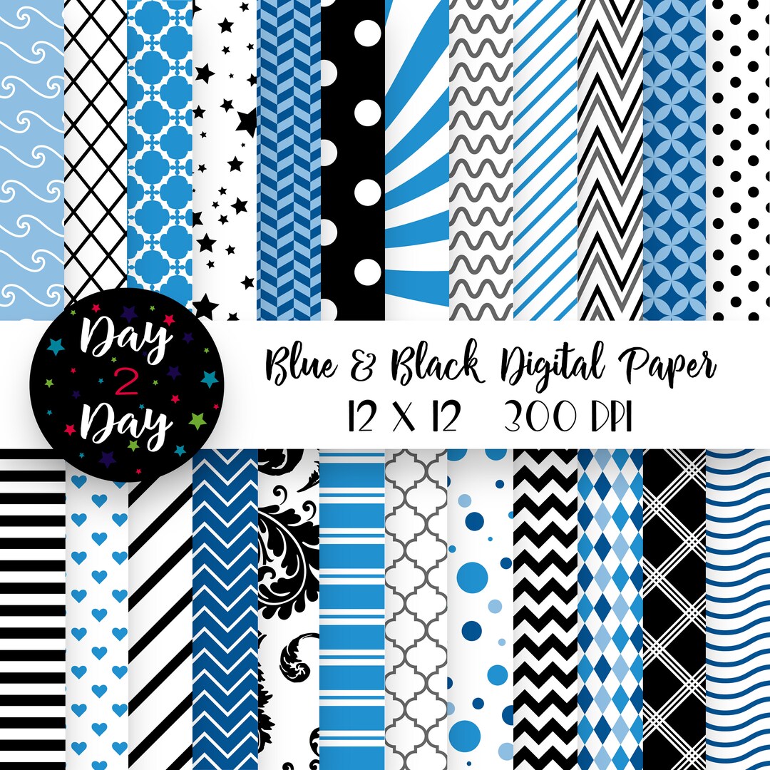 Blue and Black Seamless Digital Paper Pack ~ Commercial Use ~ 300 Dpi ...