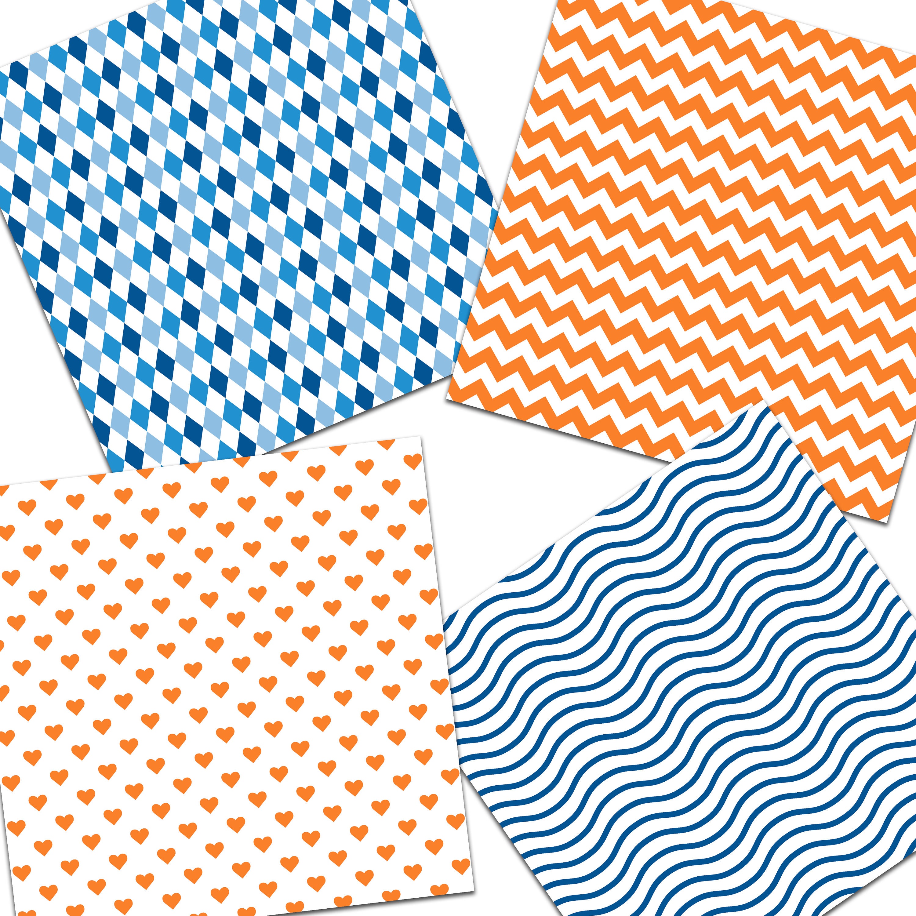 Blue and Orange Digital Paper Pack Commercial Use 300 Dpi 12 in by 12 ...