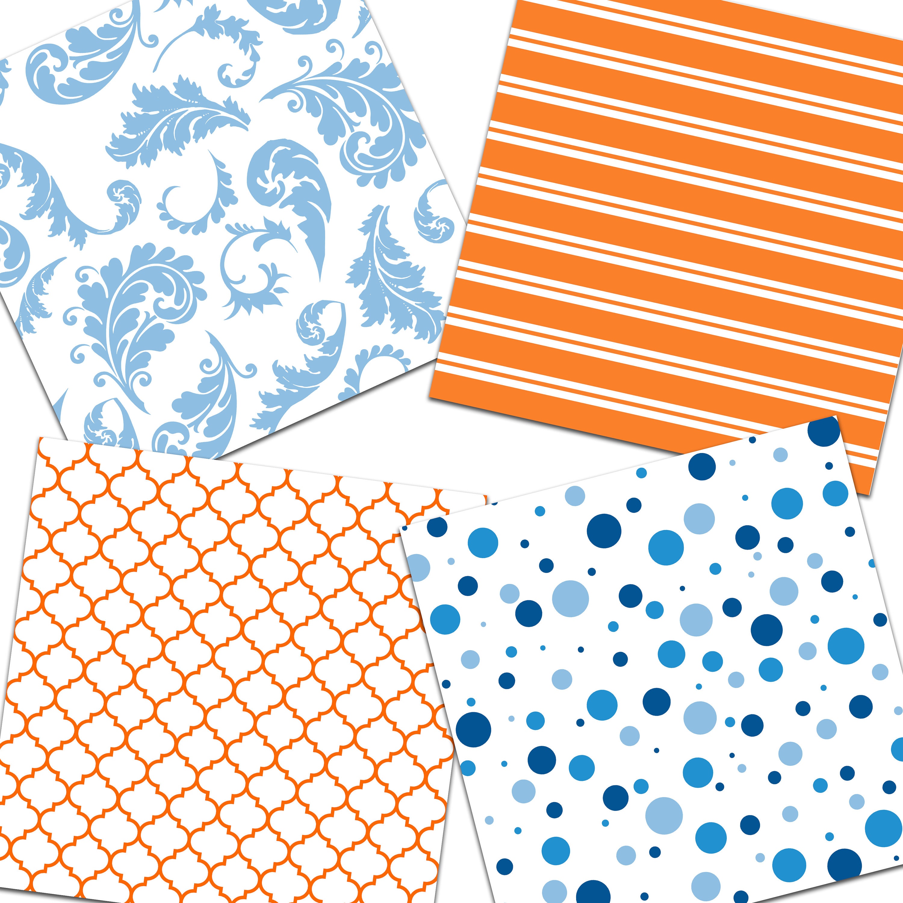 Blue and Orange Digital Paper Pack ~ Commercial Use ~ 300 Dpi ~ 12 in ...