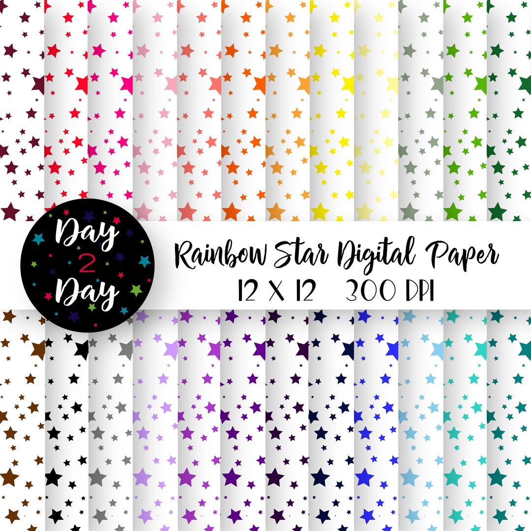 Rainbow Star Digital Paper Pack ~ Commercial Use ~ 300 Dpi ~ 12 in by ...