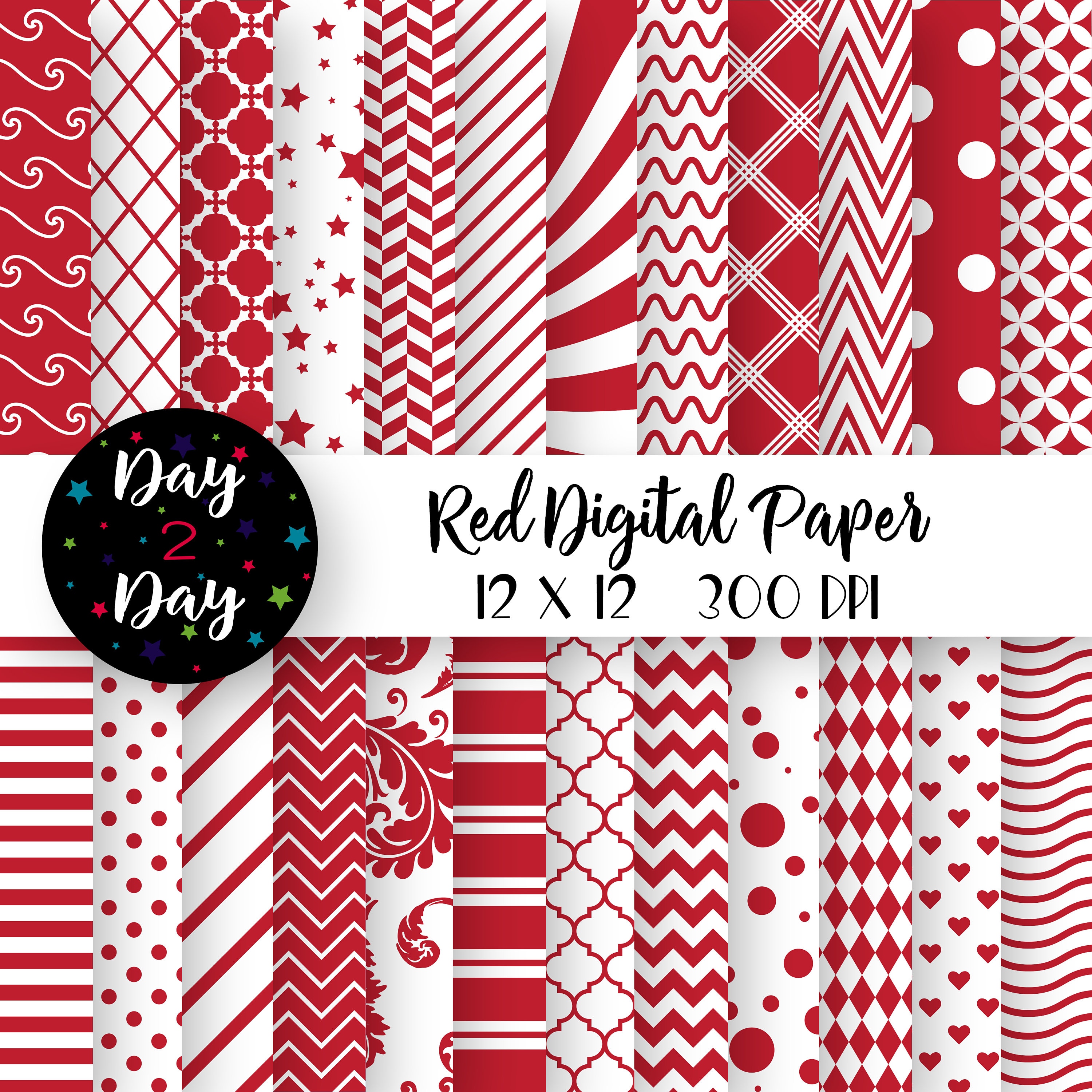 Red Digital Paper Pack Commercial Use 300 Dpi 12 in by 12 in Red ...