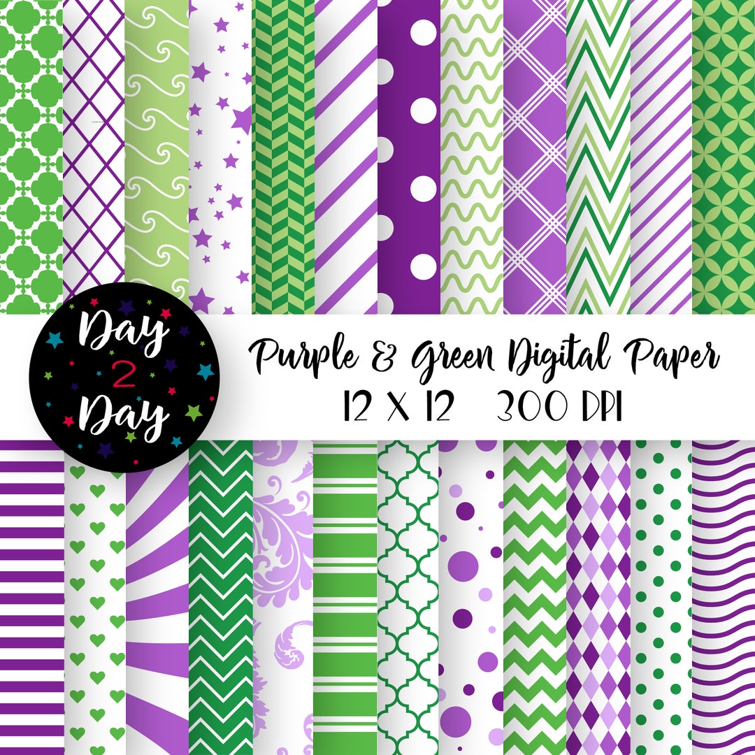 Purple and Green Digital Paper Pack ~ Commercial Use ~ 300 Dpi ~ 12 in ...