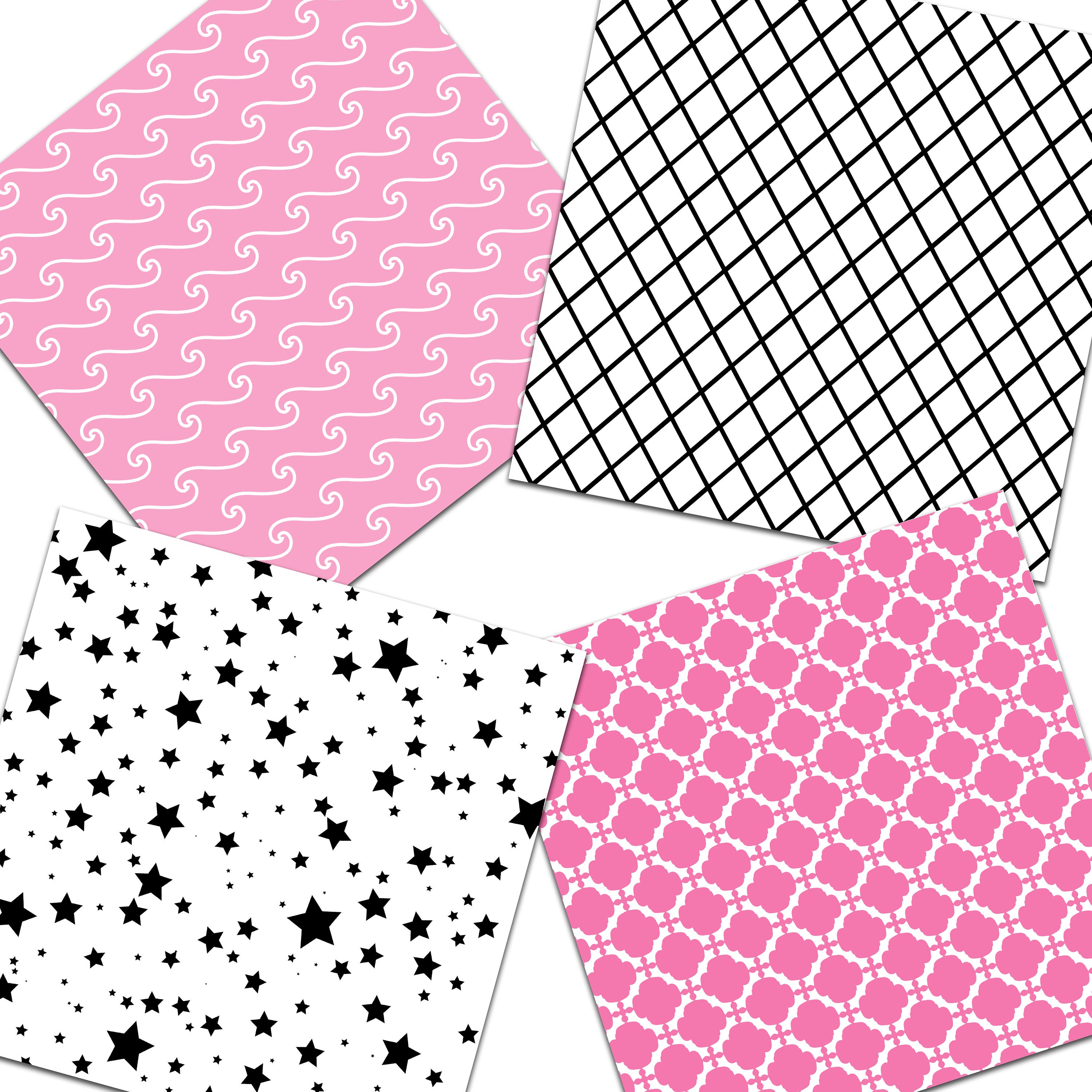 Hot Pink and Black Digital Paper Pack ~ Commercial Use ~ 300 Dpi ~ 12 ...