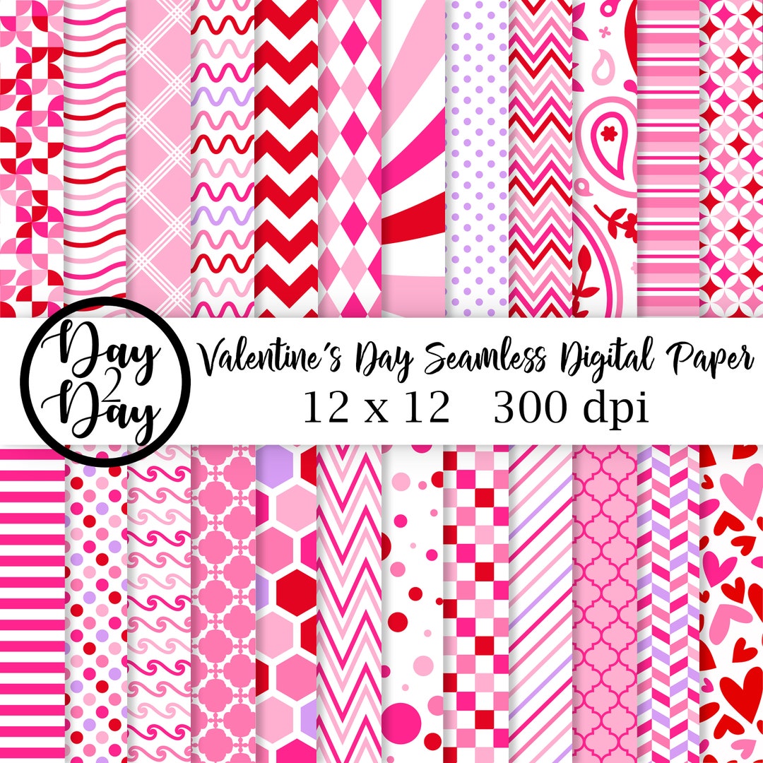 Valentine's Day Digital Scrapbook Paper: 24 Pink & Red Seamless Pages ...