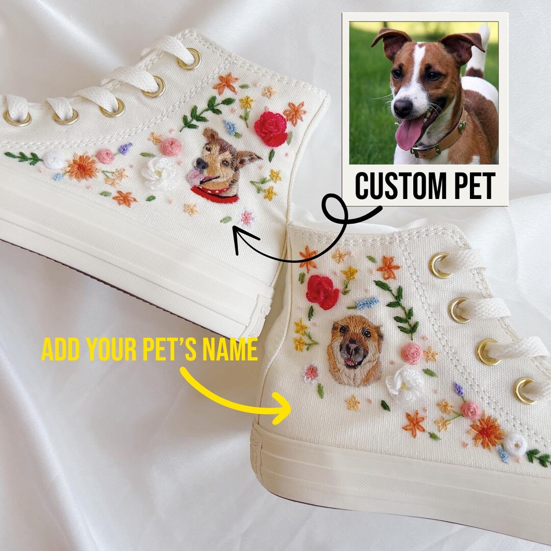 Custom Pet Portrait Converse Shoes | Personalized Embroidered Dog Cat ...