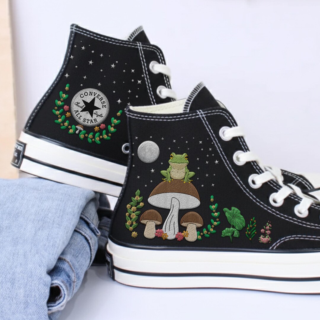 Embroidered Fairy Frog Converse, Custom Cottagecore Shoes, Mushroom ...