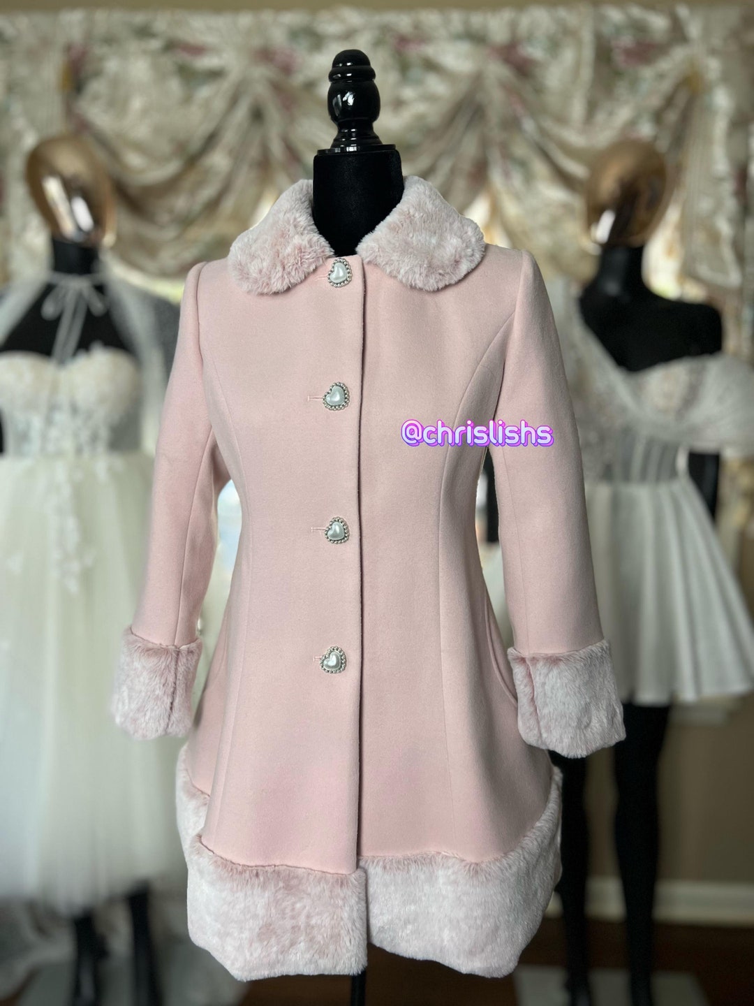 Princess Coat in Dusty Pink Fur Collar - Etsy